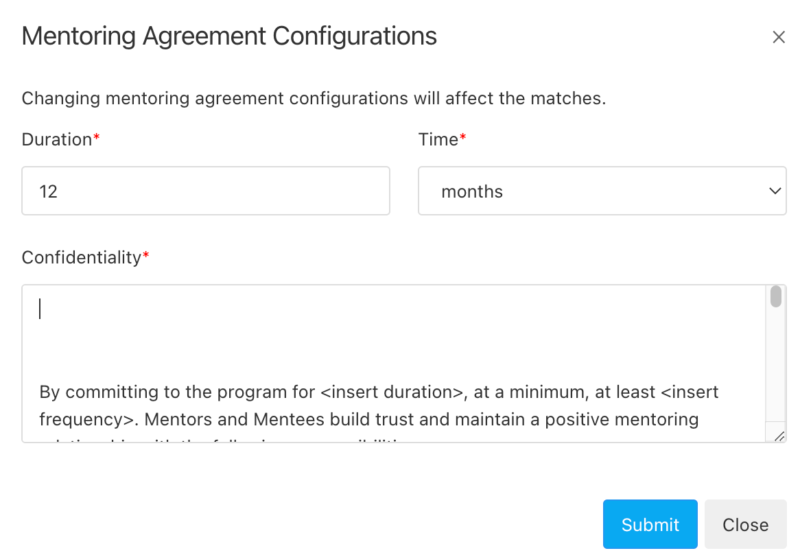How do I update the Mentoring Agreement?