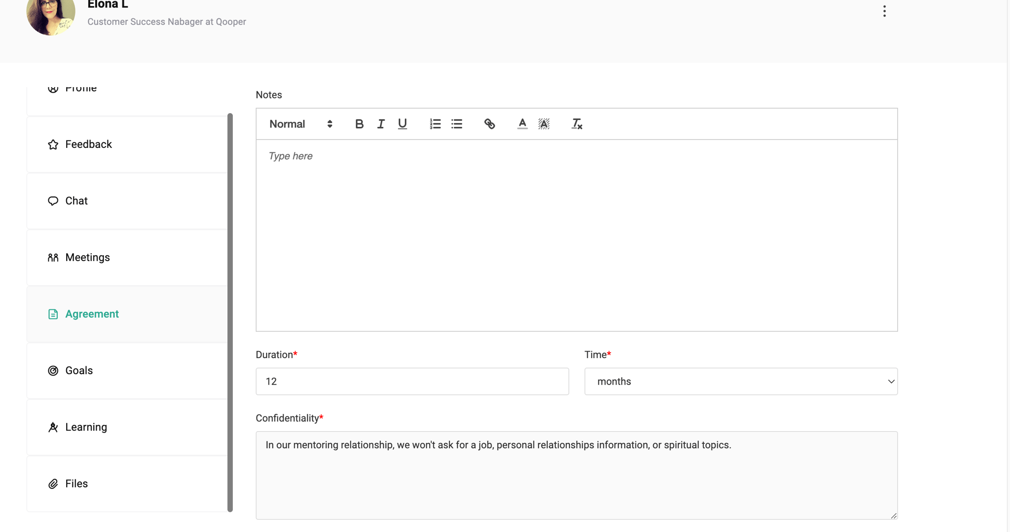 How do I update the Mentoring Agreement?